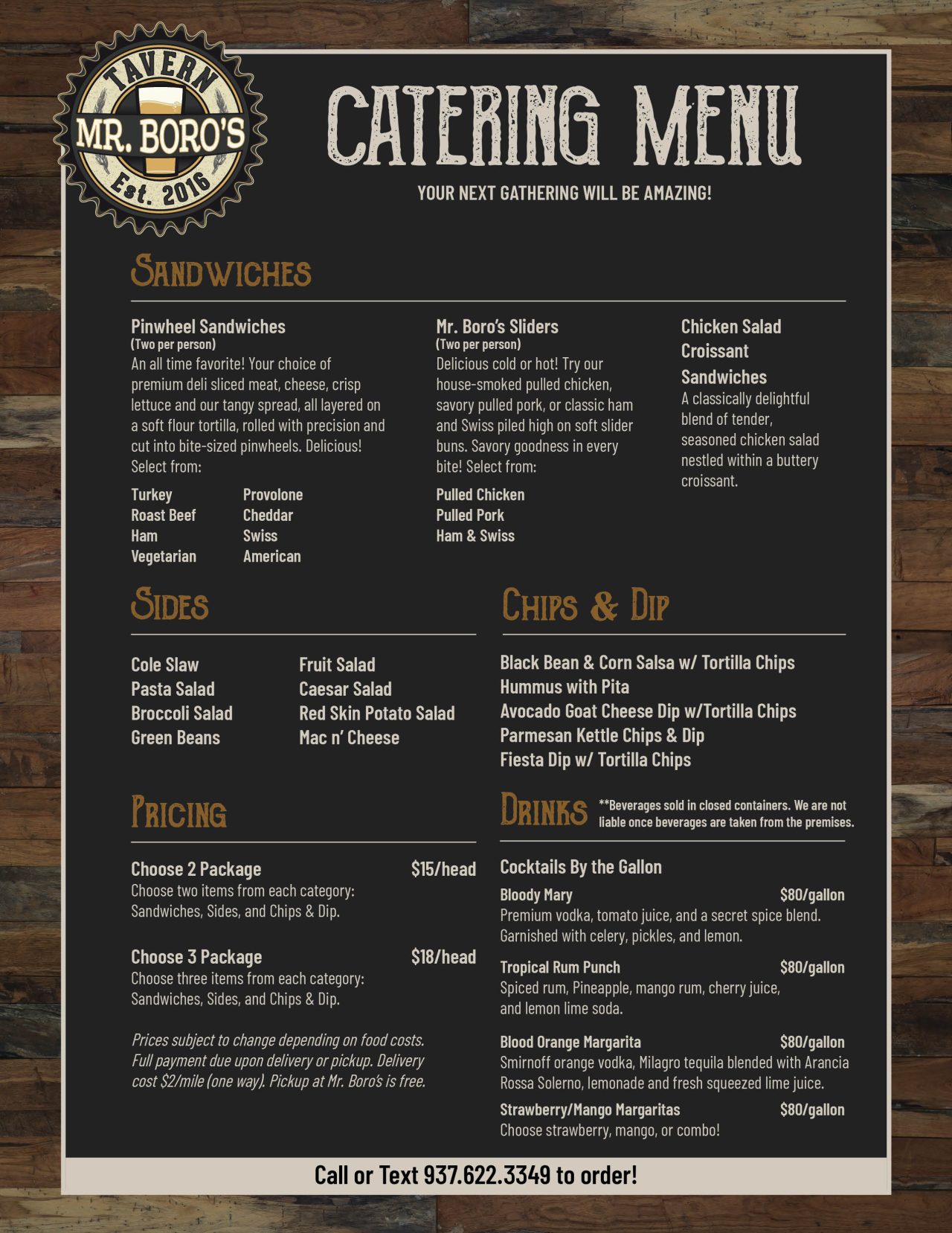 Menu | Mr. Boro's Tavern | Springboro, Ohio